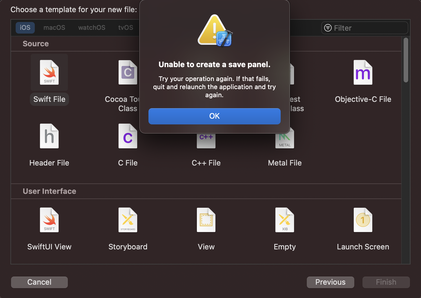 Unable to create a save panel. | Apple Developer Forums