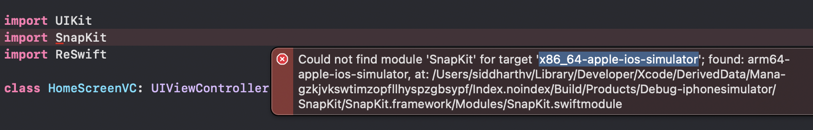 Error shown from SnapKit no target… | Apple Developer Forums