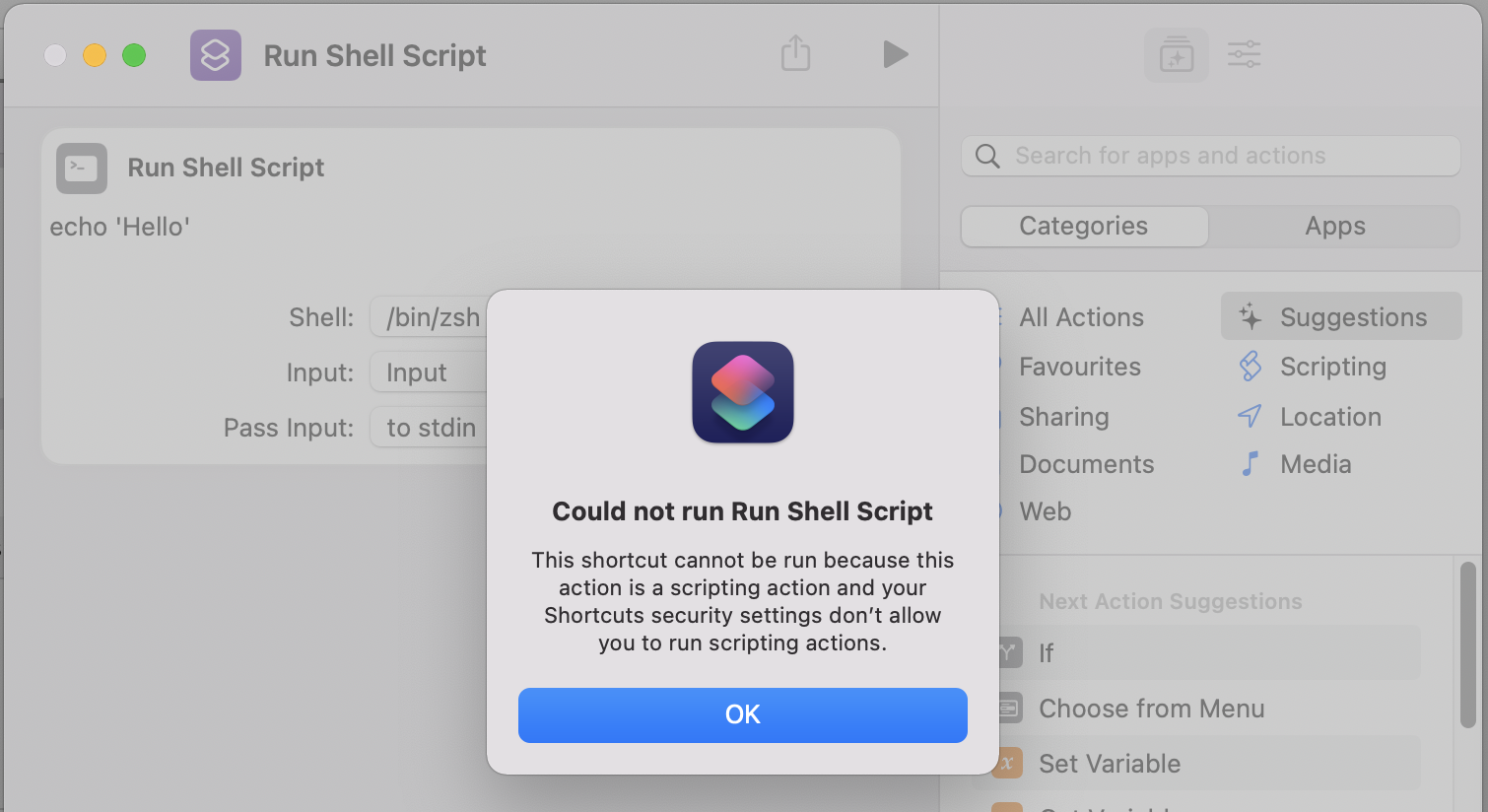 Can't run Shortcuts scripts (e.g. … | Apple Developer Forums