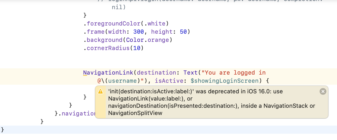 init(destination:isActive:label:) … | Apple Developer Forums