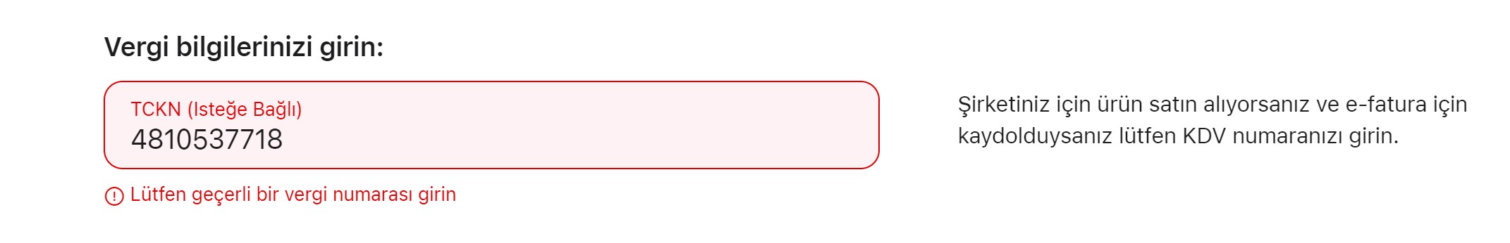 KDV numarasını kabul etmiyor | Apple Developer Forums