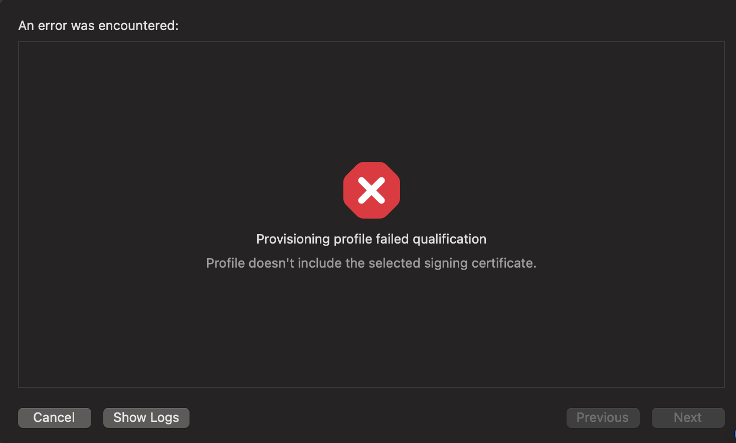 Profile doesn't include the select… | Apple Developer Forums