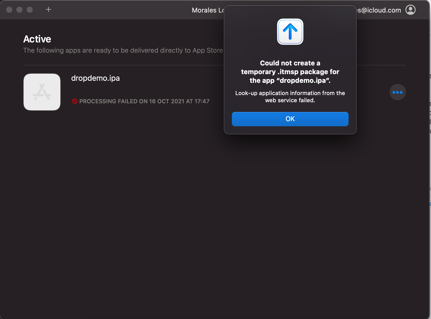 Transporter "Could not create a te… | Apple Developer Forums