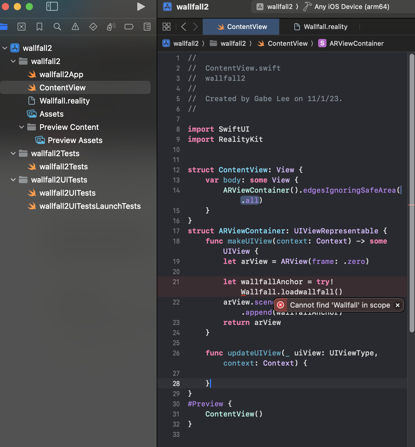 Calling a reality file in Xcode | Apple Developer Forums